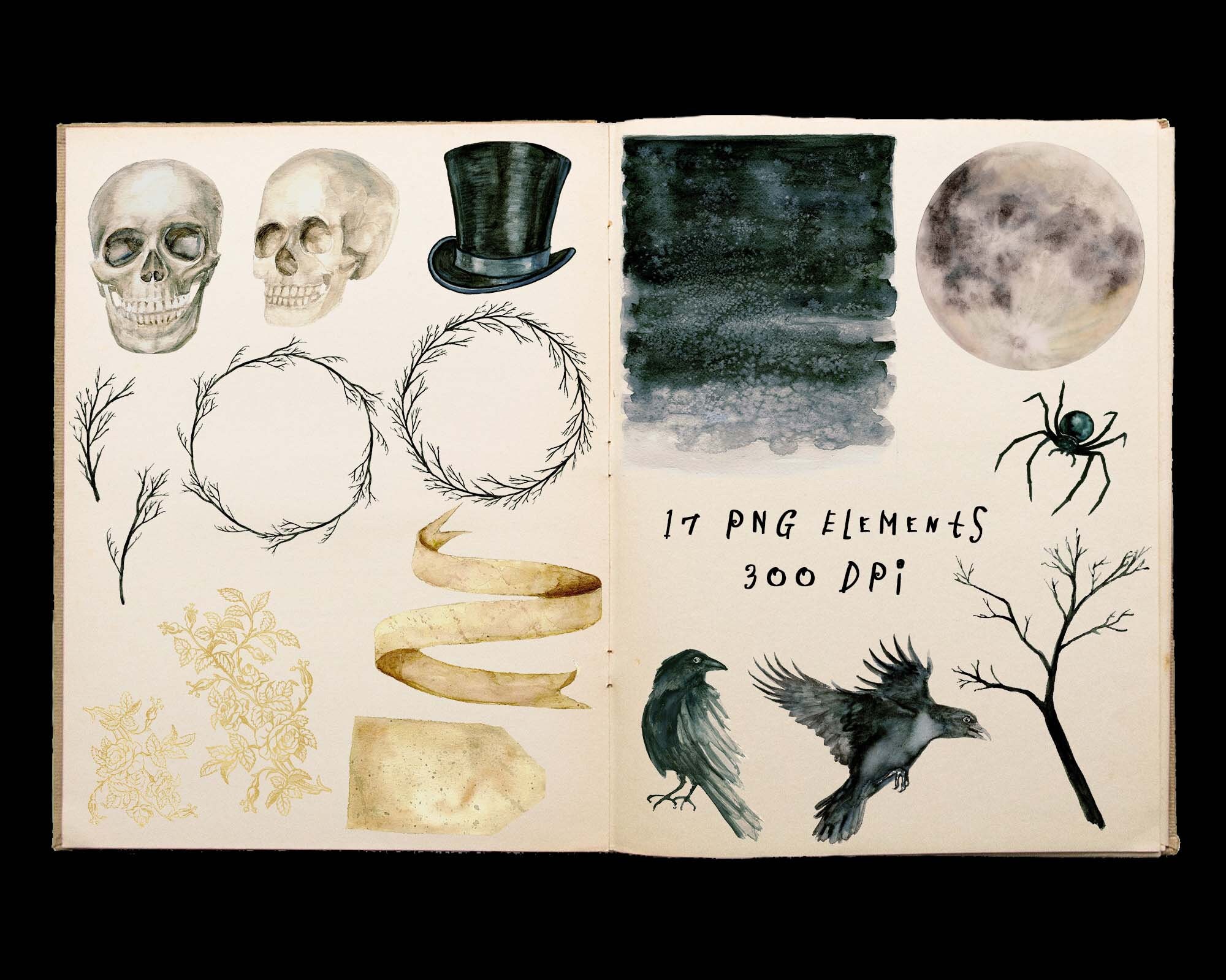 Spooky Halloween Watercolor Clipart Digital Download - Etsy