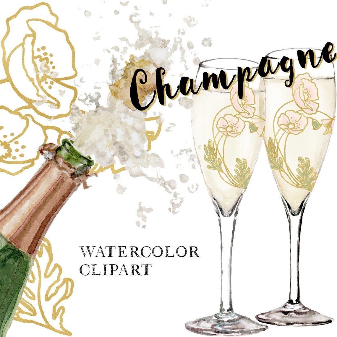 Champagne Watercolor Digital Download Clipart - Etsy