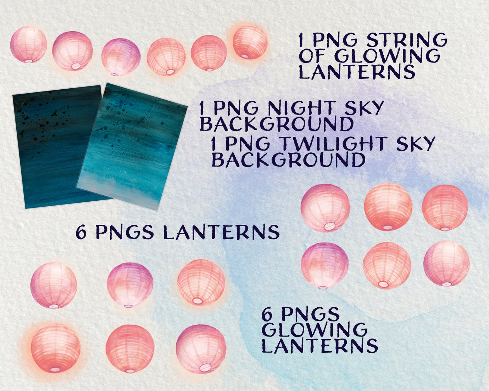 Lanterns Watercolor Clipart - Etsy
