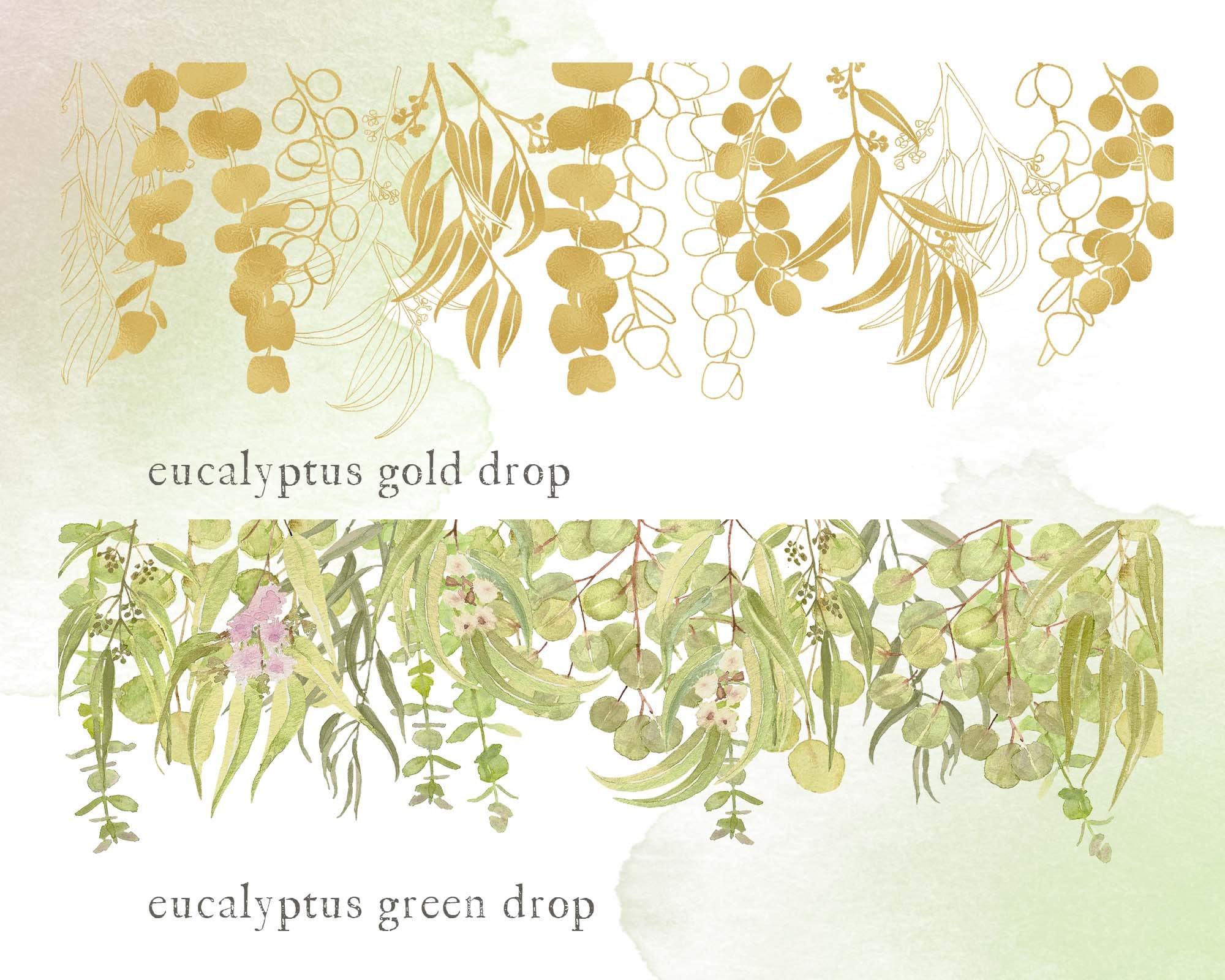 Eucalyptus & Gold Watercolor Clipart Digital Download - Etsy