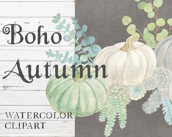 Boho Autumn Watercolor Clipart Digital Download | Etsy