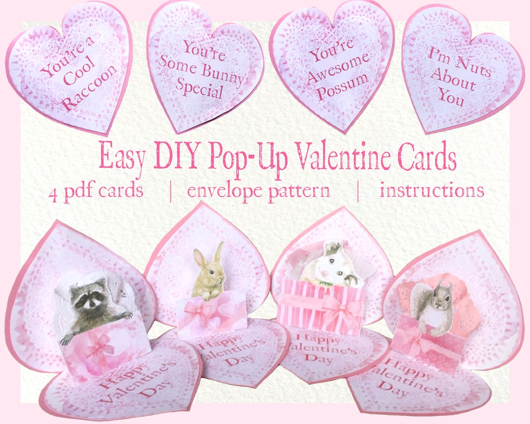 Easy DIY Pop-up Cute Animals Valentine Cards - Etsy