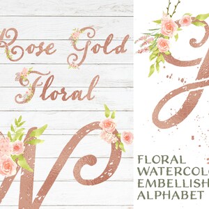 Rose Gold Floral Alphabet Clipart - Etsy