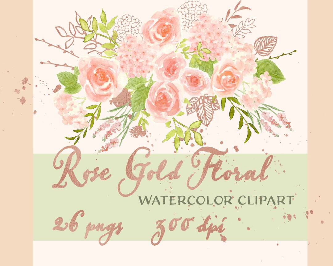 Rose Gold Floral Watercolor Clipart - Etsy