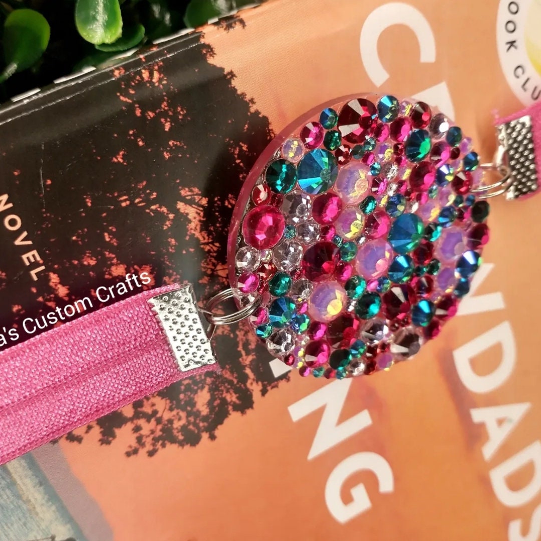 Rhinestone Stretch Bookmark, 1.5 Inch Acrylic Circle, Glass Rhinestones ...