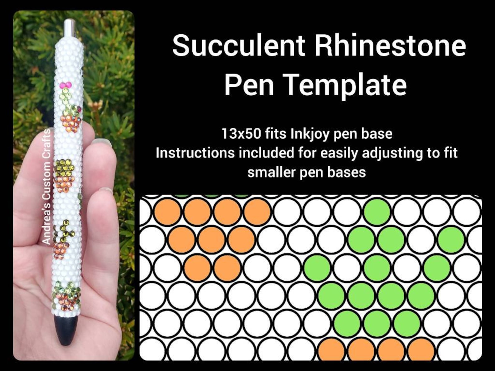 Succulent Rhinestone Pen Template: SS10 Stone Pattern 13x50 (digital ...