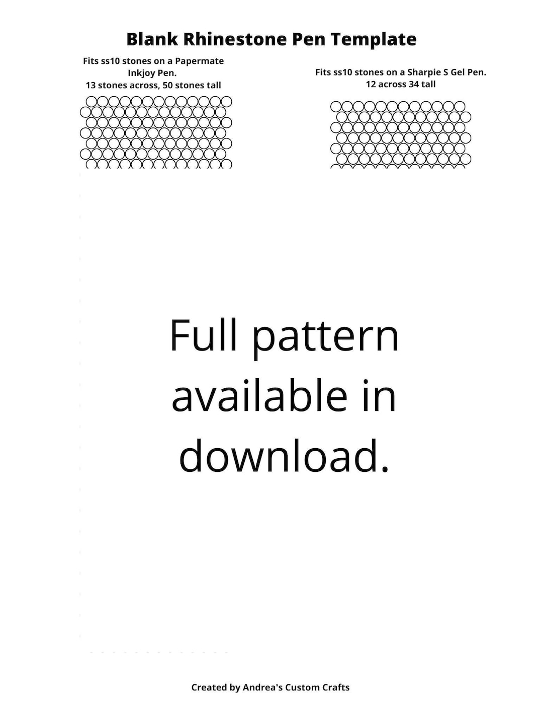 Blank Rhinestone Template, SS10 Rhinestone Template, Rhinestone Pattern ...
