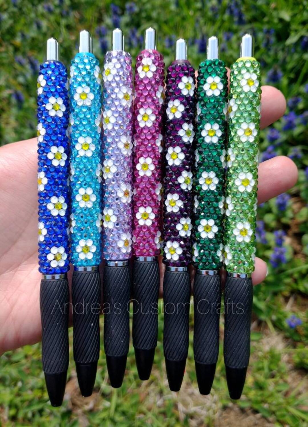 Daisy Glass Rhinestone Ballpoint Pen, Aqua, Sapphire, Fuschia, Amethyst ...