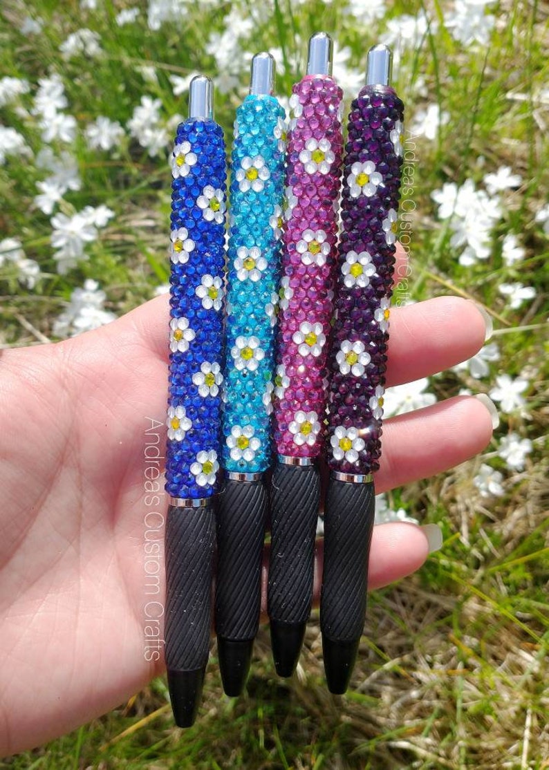 Daisy Glass Rhinestone Ballpoint Pen Aqua Sapphire Fuschia | Etsy
