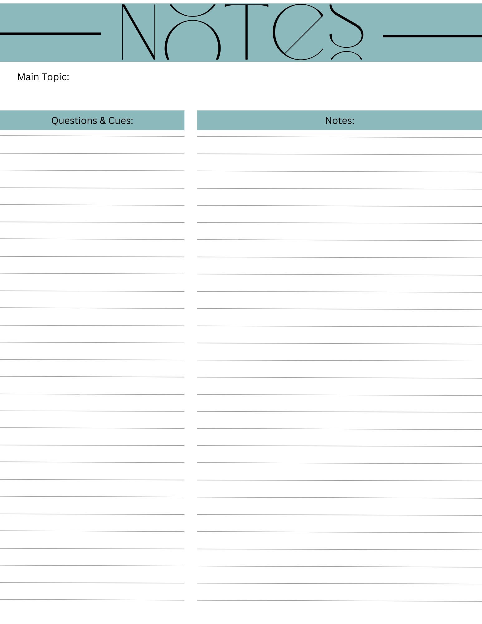 Cornell Style Note Page - Etsy