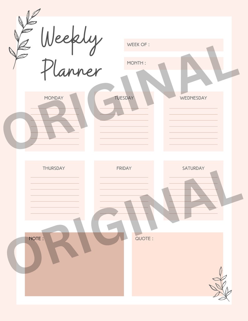 Simple Pink Weekly Planner - Etsy