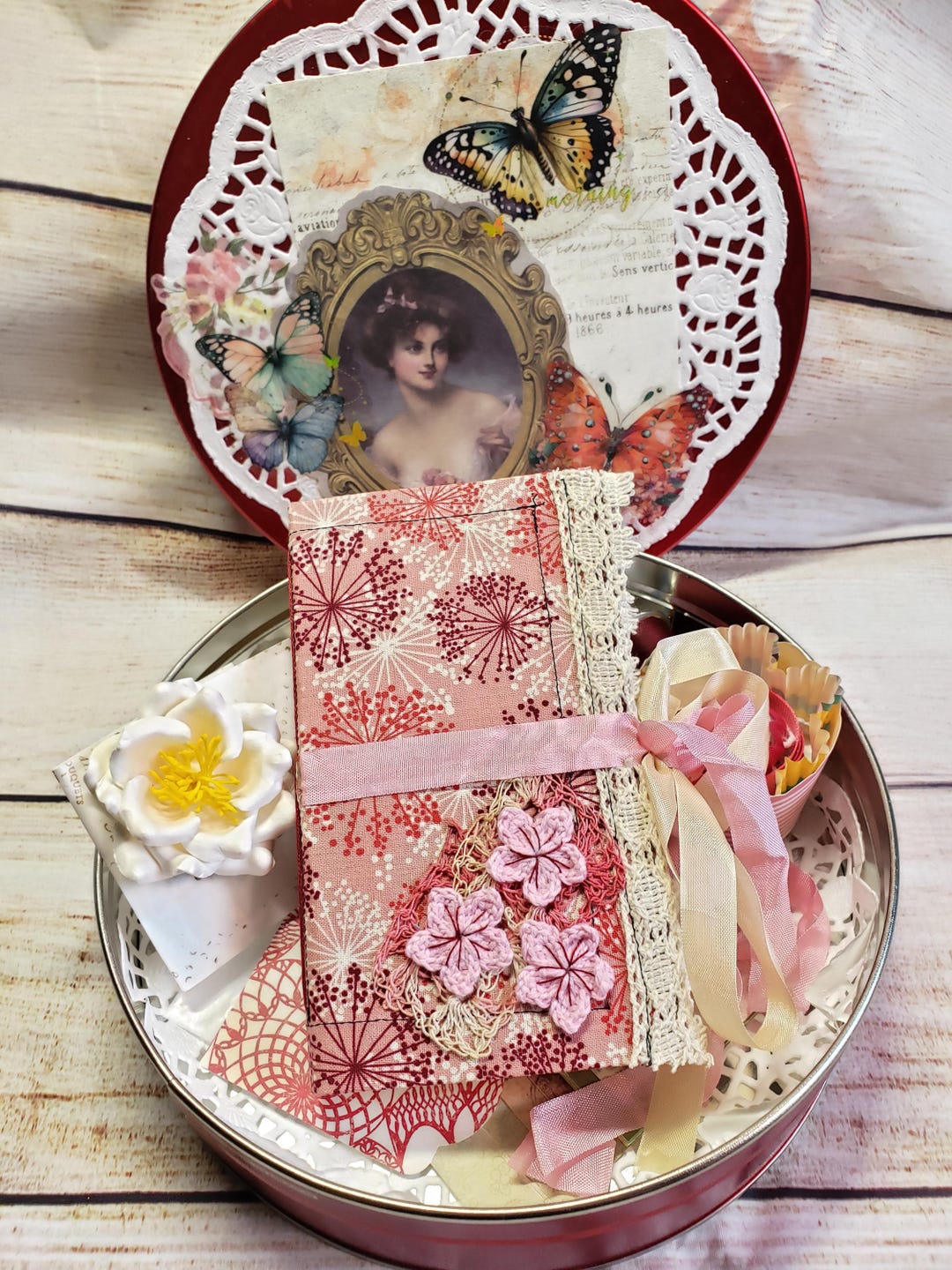 Pink Crocheted Flower Junk Journal/art Journal Kit - Etsy