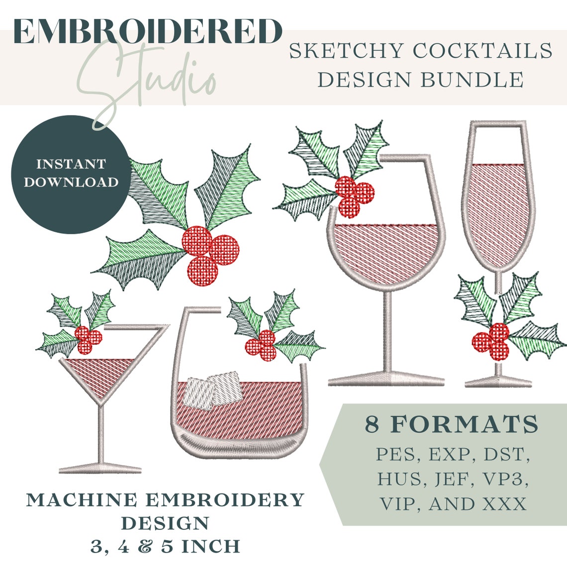 Holiday Cocktail Machine Embroidery Design Bundle - Etsy
