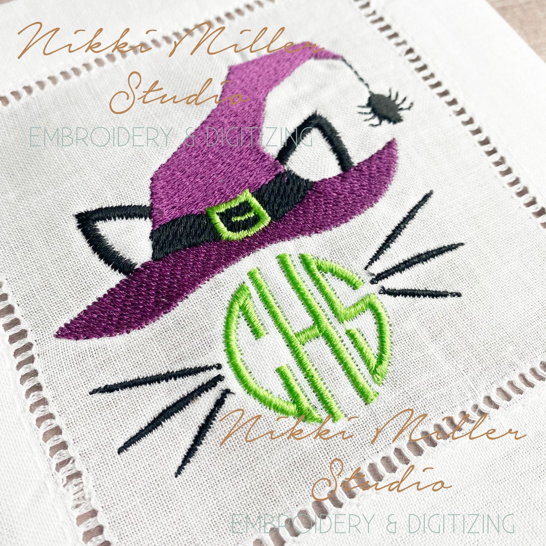 Halloween Embroidery Design, Cat Embroidery Design, Halloween Cat ...