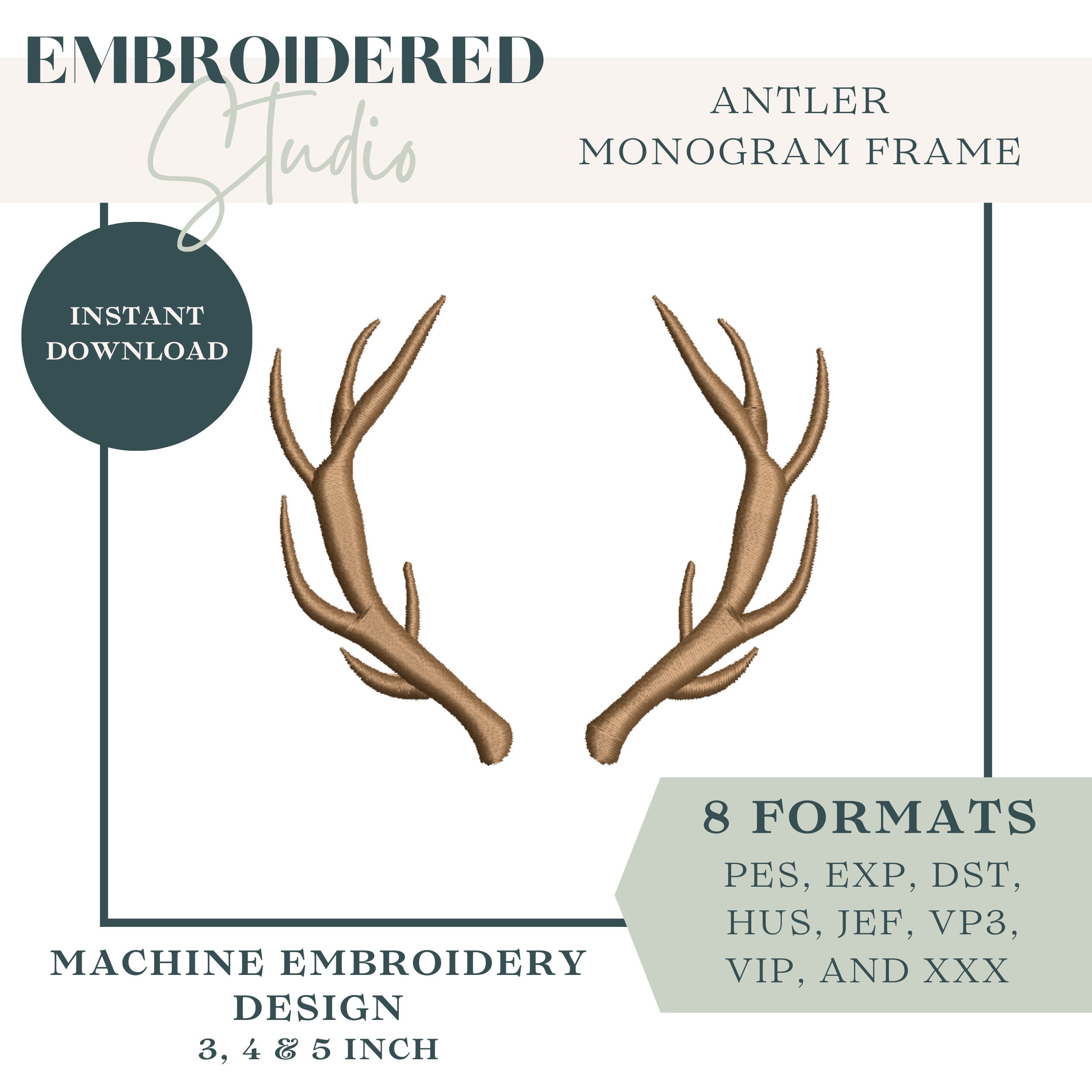 Antler Embroidery Design, Deer Embroidery Design, Machine Embroidery ...