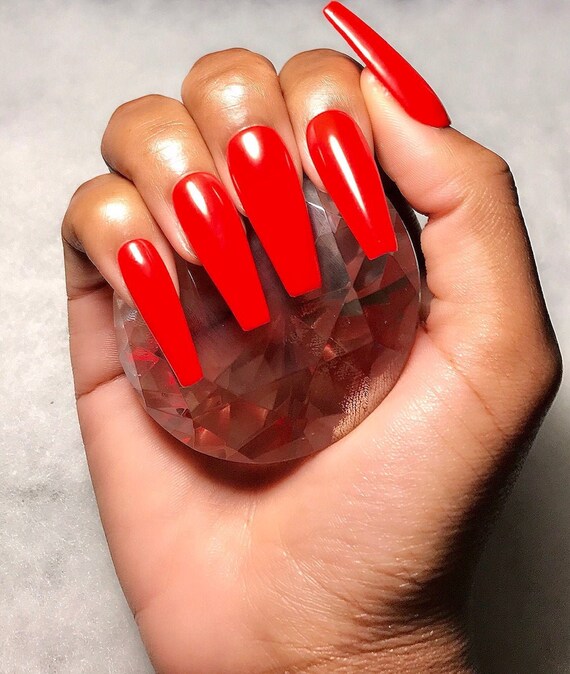 Red Nails Red Press On Nails Fake Nails False Nails Etsy
