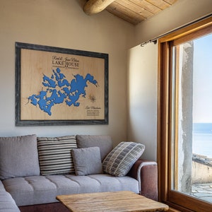 Lake House Decor Framed Wood Map Custom Lake Art 3 D Wall Art Contour ...