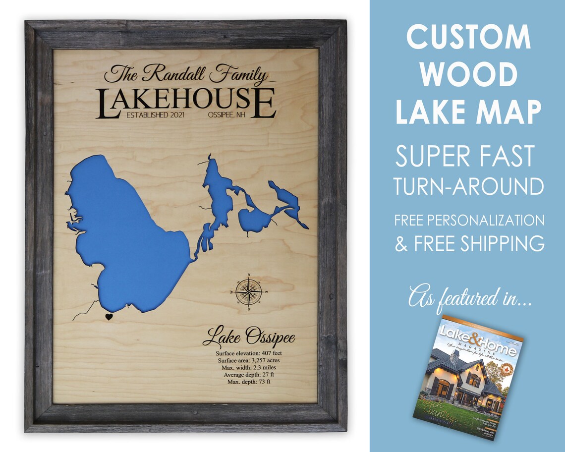 Lake House Decor Framed Wood Map Custom Lake Art 3 D - Etsy