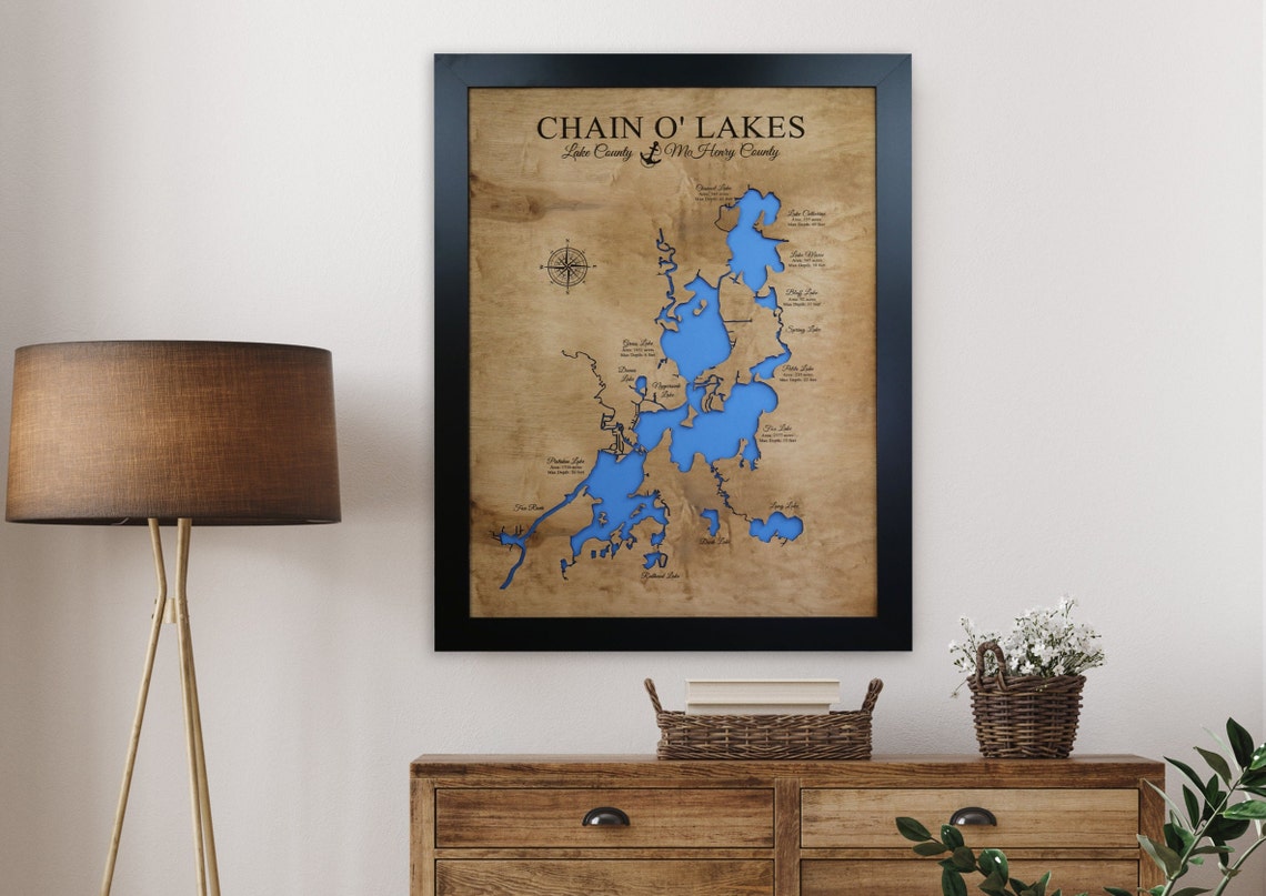 Lake House Decor Framed Wood Map Custom Lake Art 3 D - Etsy