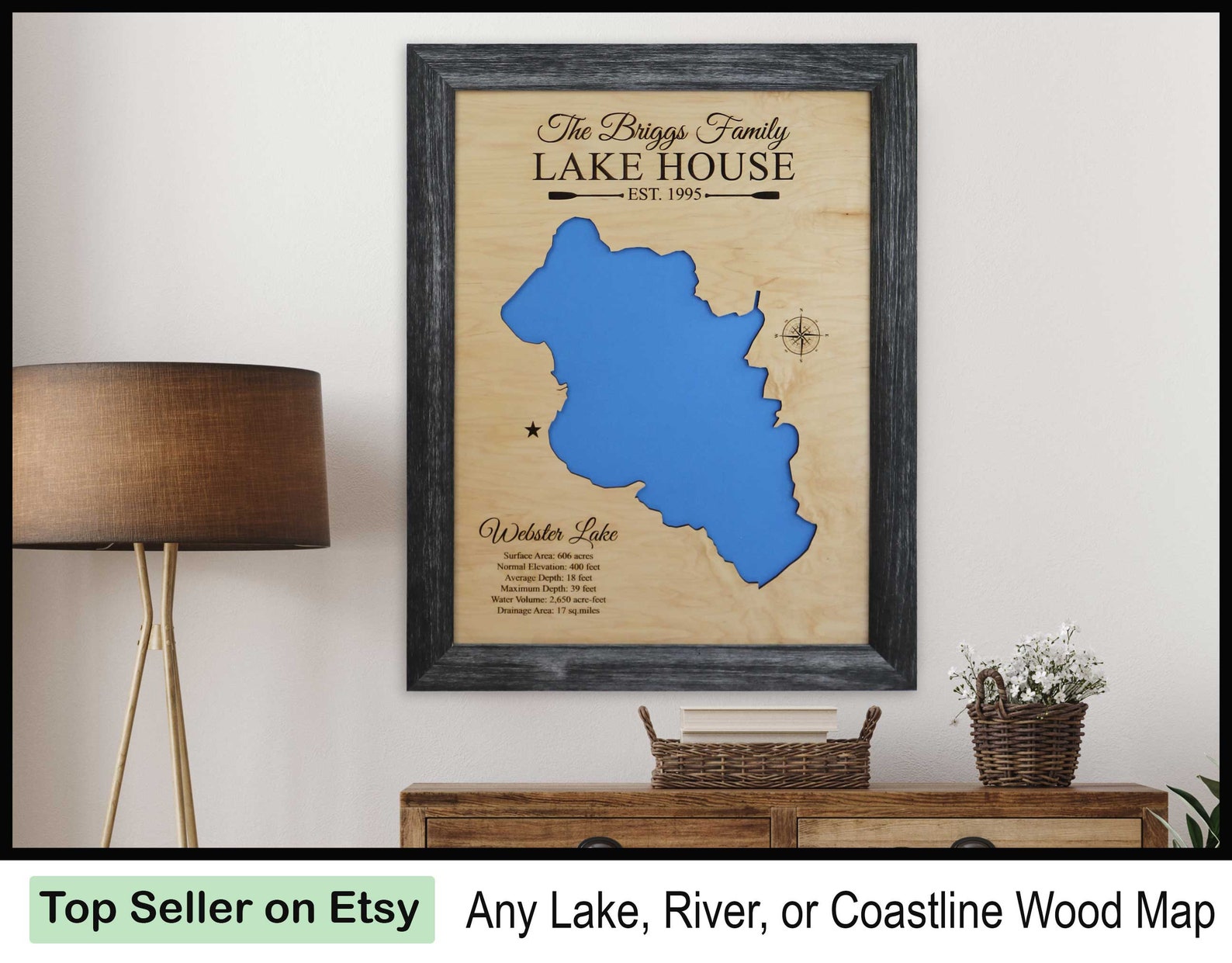 Lake House Decor Framed Wood Map Custom Lake Art 3 D - Etsy