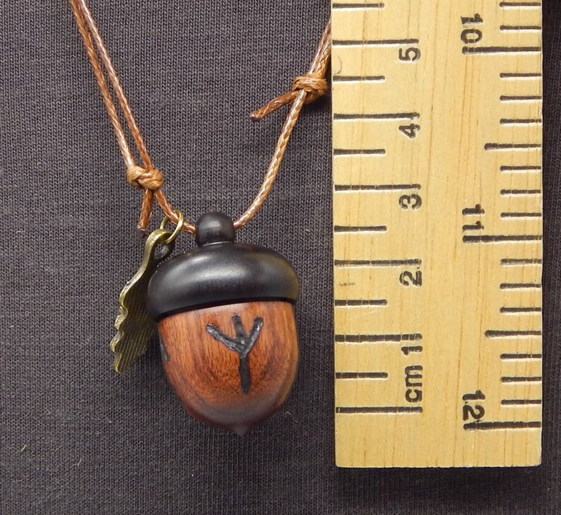Wooden Acorn Locket Pendant, Ogham Oak Symbol, Runes, Adjustable Cord ...