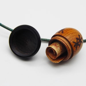 Wooden Acorn Locket Pendant, Ogham Oak Symbol, Runes, Adjustable Cord ...