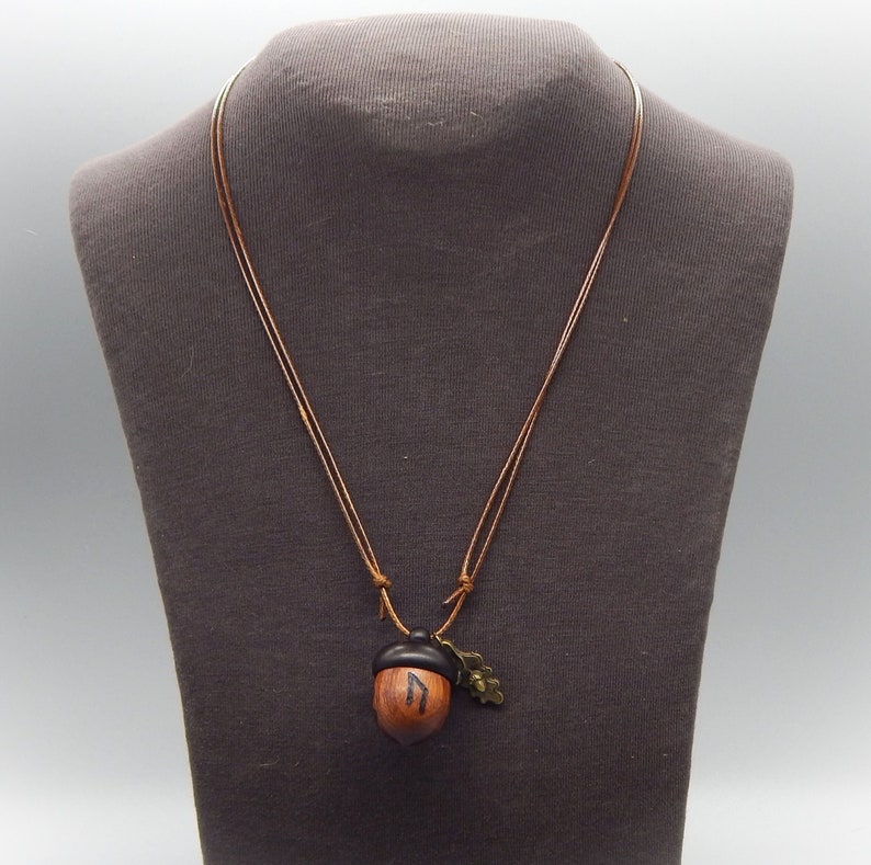 Wooden Acorn Locket Pendant, Ogham Oak Symbol, Runes, Adjustable Cord ...
