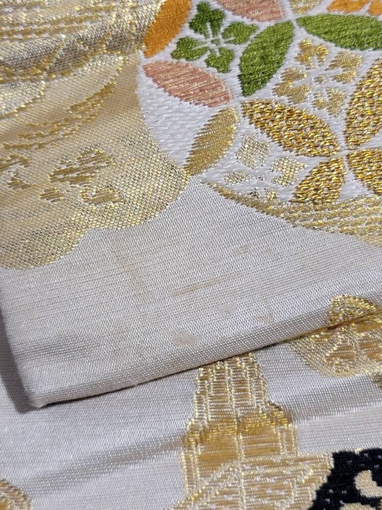 Japanese Vintage Kimono Maru Obi Wedding Silk Hawks Floral Gold US Seller - Etsy