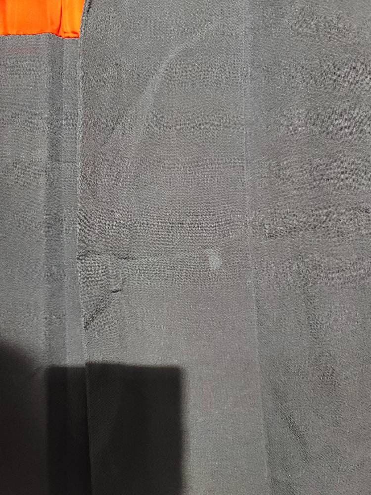 Vintage Silk Kimono Kamon Dark Grey Red Showa US Seller | Etsy