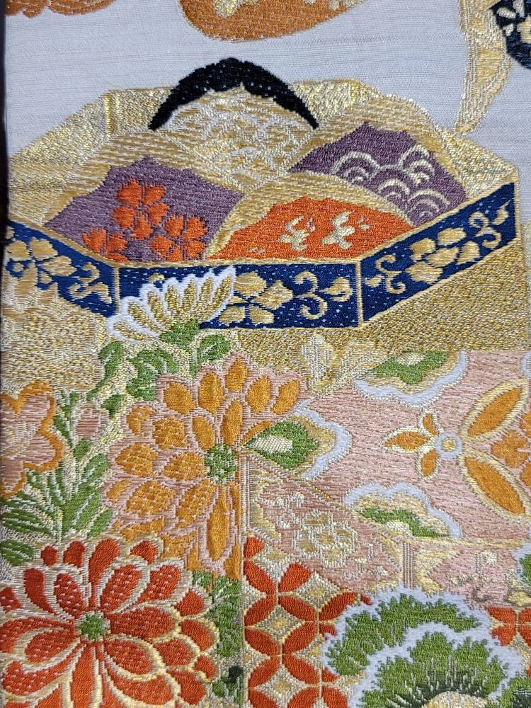 Japanese Vintage Kimono Maru Obi Wedding Silk Hawks Floral Gold US Seller - Etsy