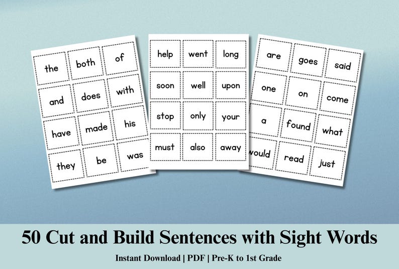 50 Printable Sight Word Flashcards & Worksheets, Kindergarten- 1st ...