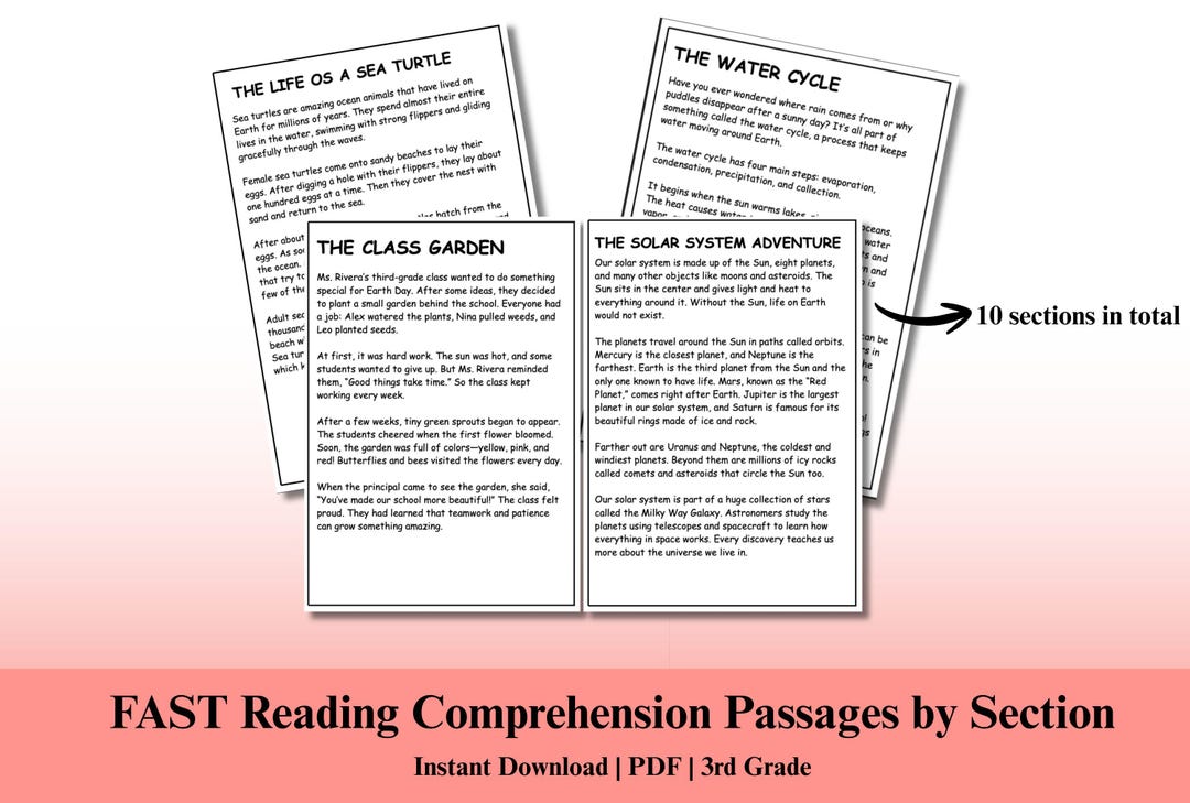 3rd Grade FAST Test Prep: Reading Comprehension (printable Worksheets ...