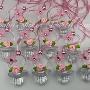 Baby Shower Decorations | A Set of 12 Pink Butterfly Pacifier Necklaces ...