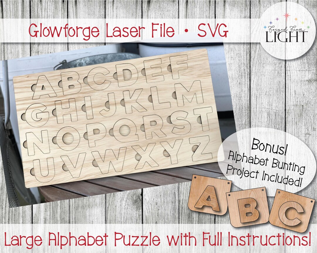 Alphabet Puzzle and Bunting - SVG Glowforge Laser File - Wood Classroom ...