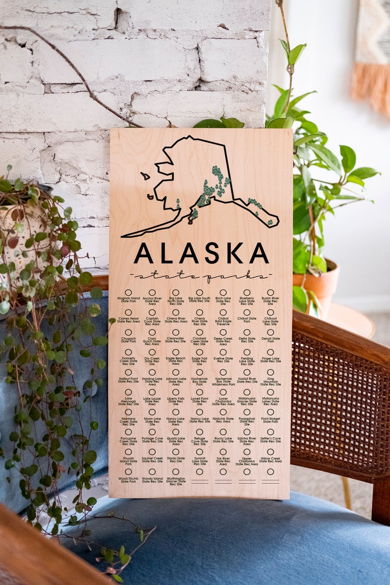 AK State Park Checklists WITH Pen // Alaska State // Wood Wall Hanging ...