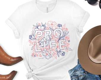 Pro Life off White Tee Illustrated Flowers Catholic Tshirt - Etsy
