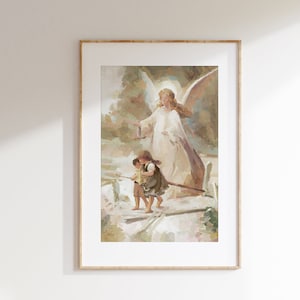 Guardian Angel Catholic Gift for Baby Angel Poster Religious Oil ...