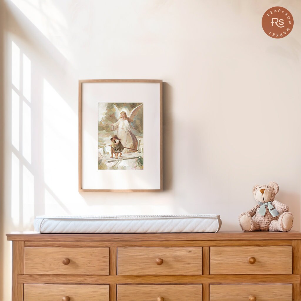 Guardian Angel Catholic Gift for Baby Angel Poster Religious Oil ...