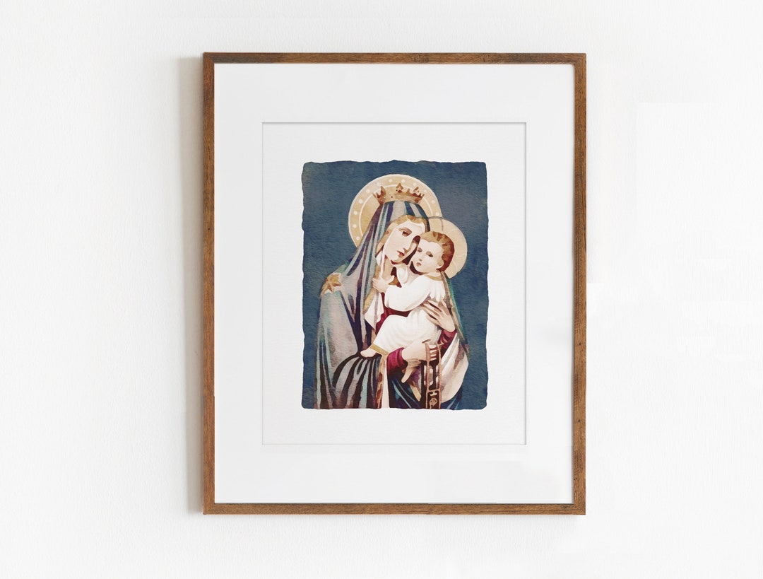 Abstract Virgin Mary Watercolor Christian Catholic Artwork, Print, Wall ...
