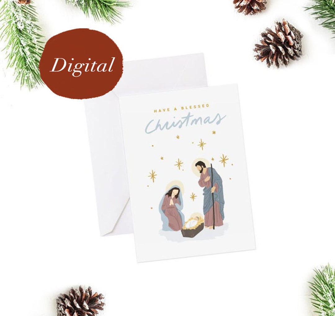 Nativity Christmas Greeting Card - Mary and Joseph Christian Christmas ...