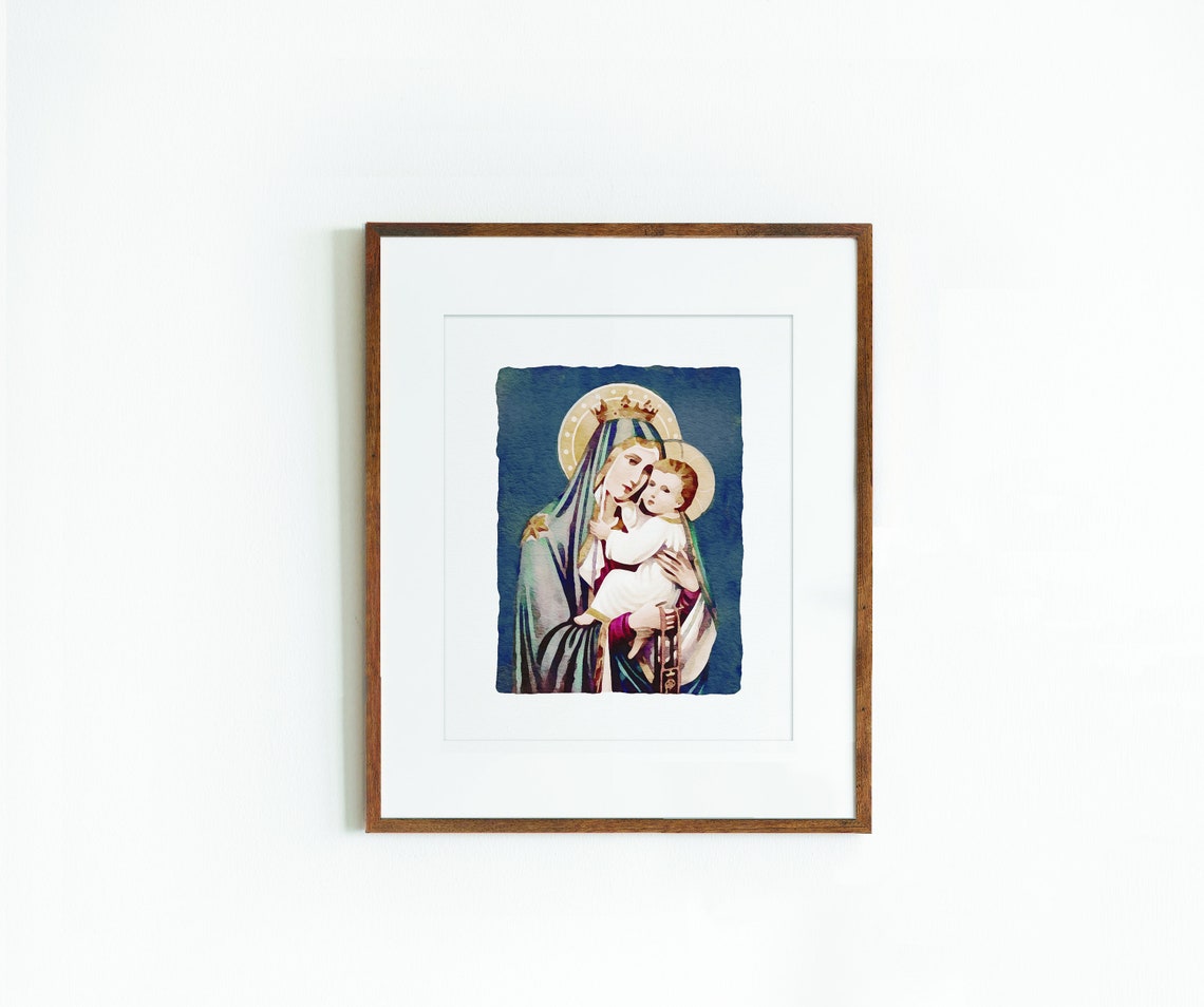 8x10 Abstract Virgin Mary Digital Watercolor Christian | Etsy