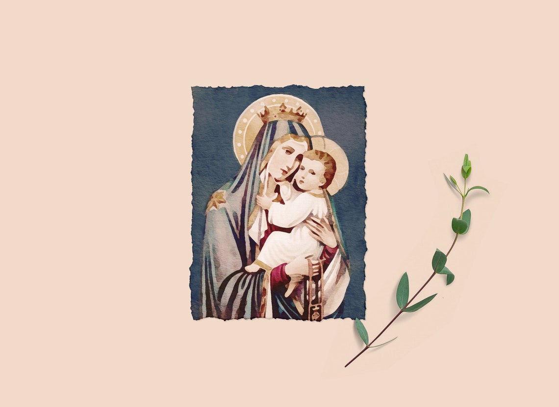 Abstract Virgin Mary Watercolor Christian Catholic Artwork, Print, Wall ...