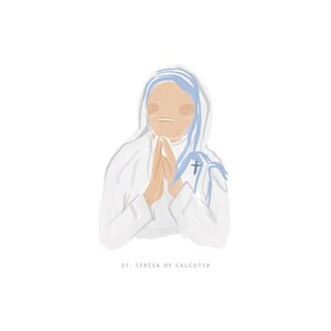 Saint Teresa of Calcutta Illustration Art Print, Mother Theresa ...