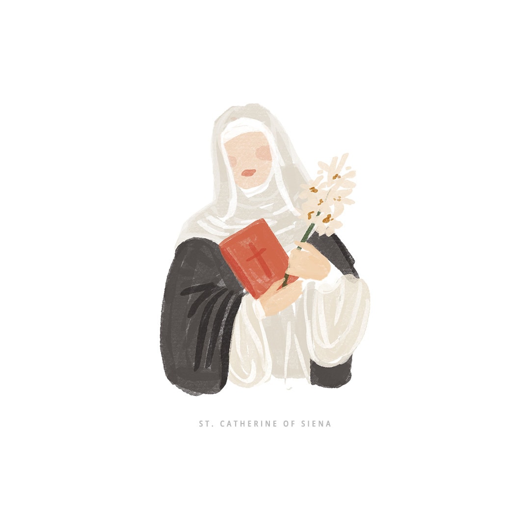 Saint Catherine of Siena Illustration Art Print, Catholic Art, Catholic ...