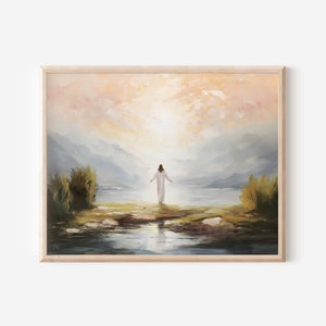 Abstract Landscape Jesus Oil Painting Modern Christian Wallart Catholic ...