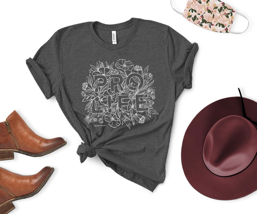 Pro Life - Illustrated Flowers Catholic Tshirt, Christian T-shirt ...