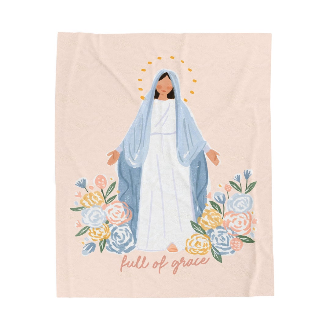 Blessed Virgin Mary Catholic Blanket Christian Soft Throw Marian Gift ...