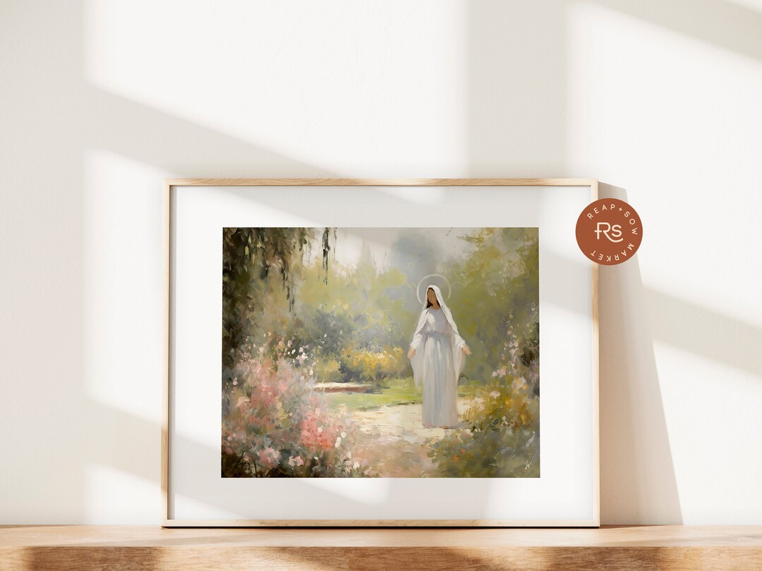 Blessed Virgin Mary Garden Abstract Floral Landscape Wallart Modern ...