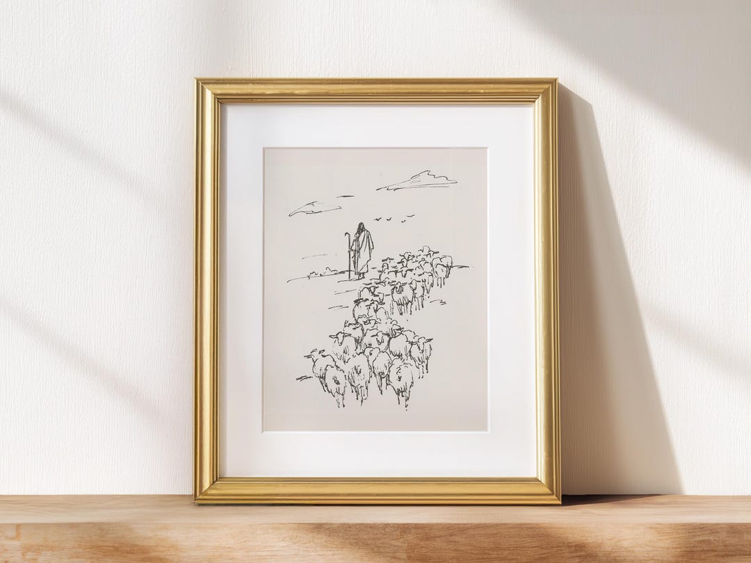 Neutral Jesus Artful Sketch Good Shepard With Sheep Art Artful Hand ...