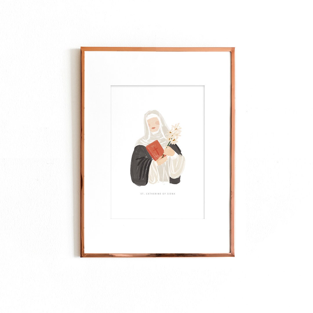 Saint Catherine of Siena Illustration Art Print, Catholic Art, Catholic ...